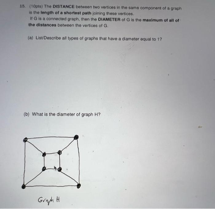 Solved 15. (10pts) The DISTANCE between two vertices in the | Chegg.com