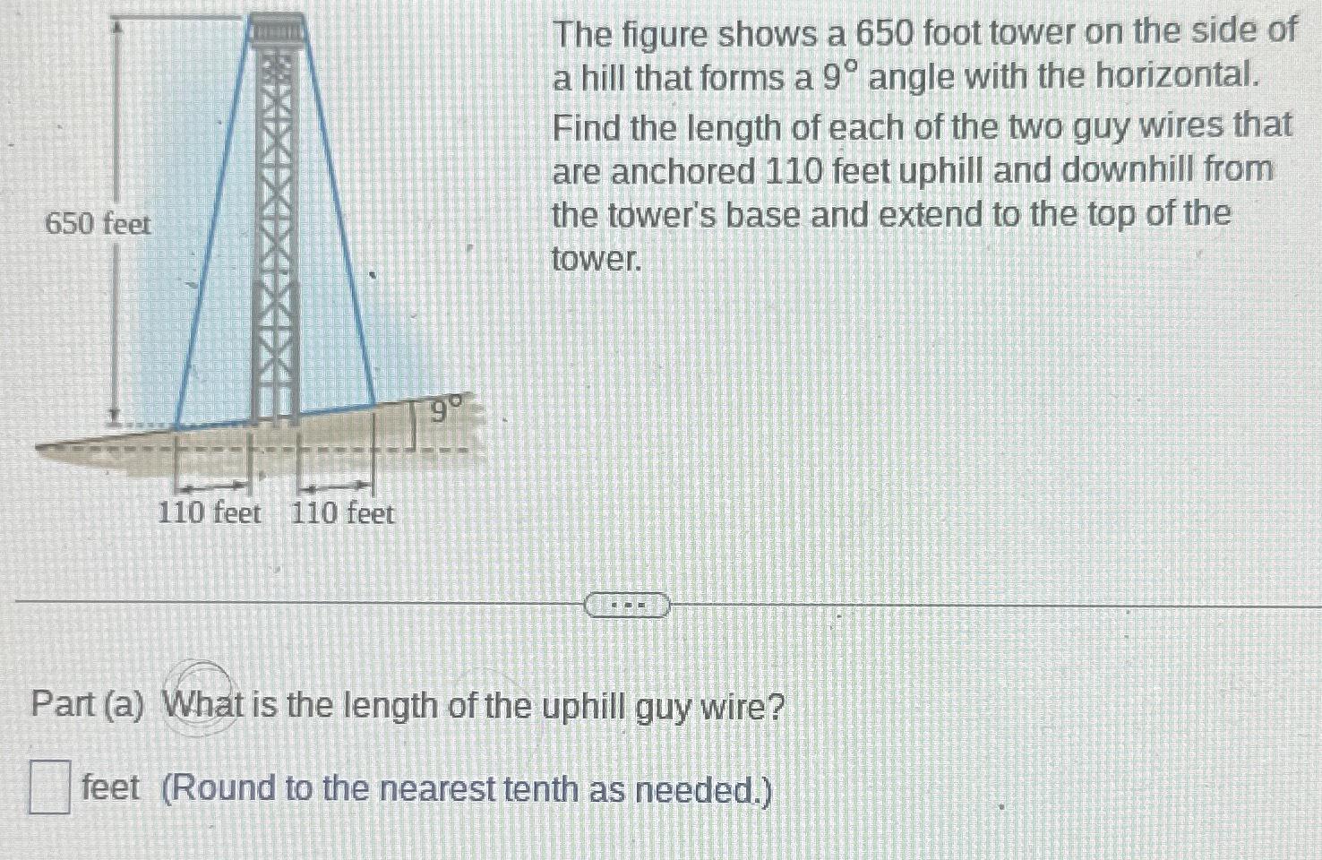 Solved The figure shows a 650 ﻿foot tower on the side of a | Chegg.com