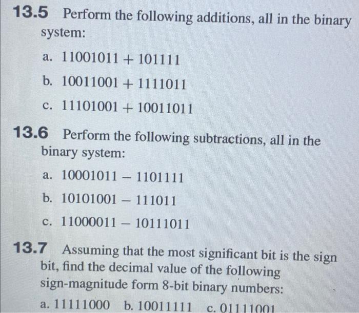 Solved 13.5 Perform the following additions, all in the | Chegg.com