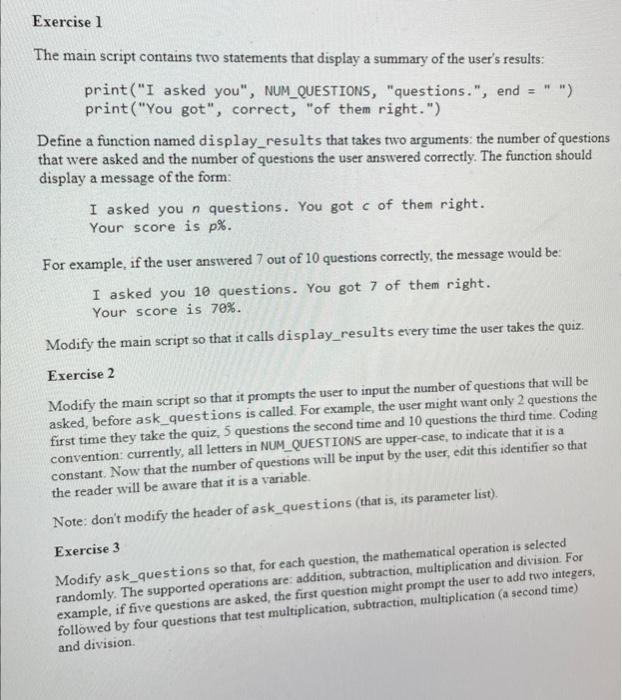 Solved Exercise 1 The main script contains two statements | Chegg.com