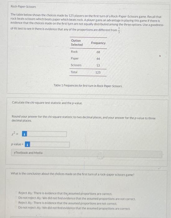 Solved Rock-Paper-Scissors The table below shows the choices | Chegg.com