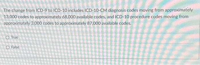 Solved The change from ICD-9 to ICD-10 includes ICD-10-CM | Chegg.com