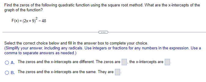 Solved Find the zeros of the following quadratic function | Chegg.com