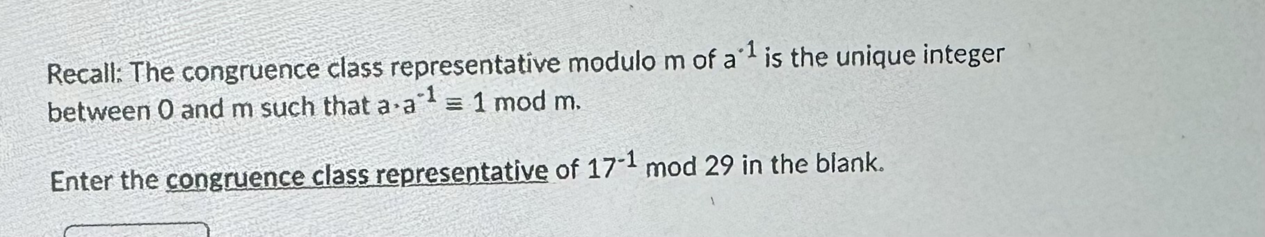 Solved Recall: The congruence class representative modulo m | Chegg.com