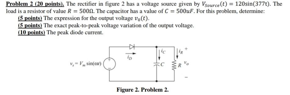 Solved Problem 2 (20 points). The rectifier in figure 2 has | Chegg.com