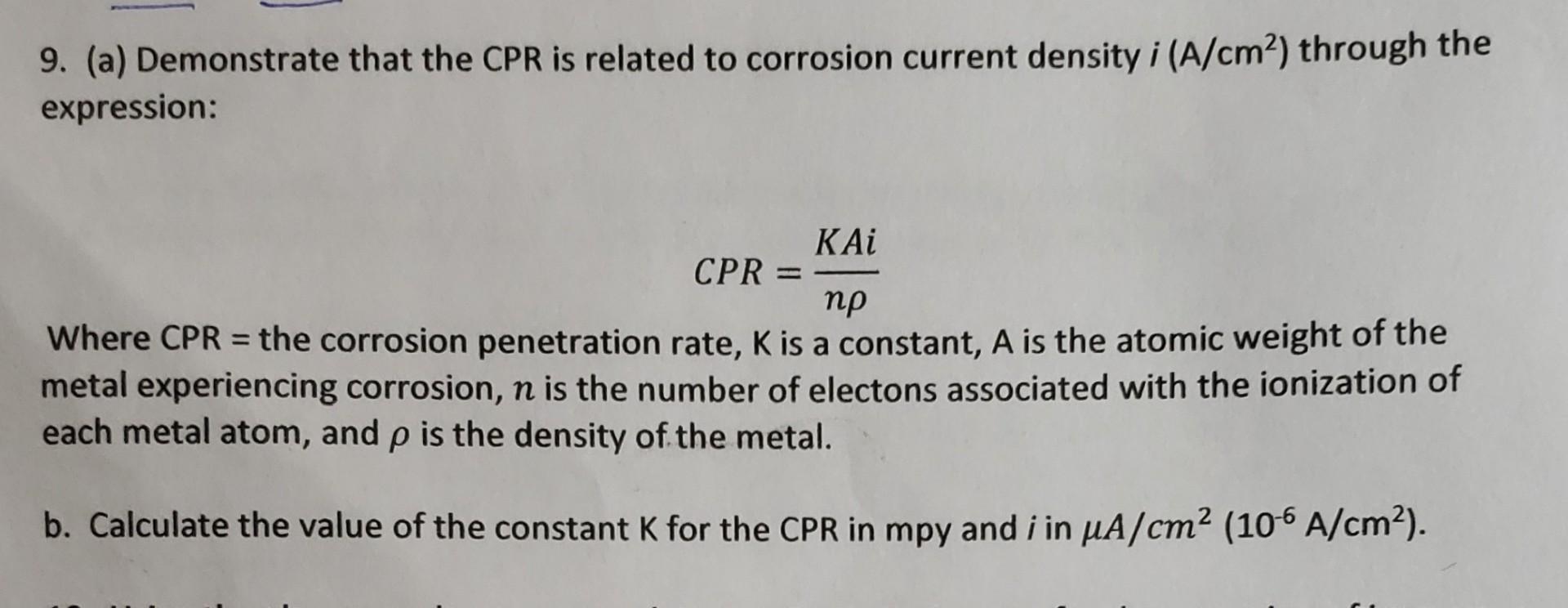 Solved 9. (a) Demonstrate that the CPR is related to | Chegg.com