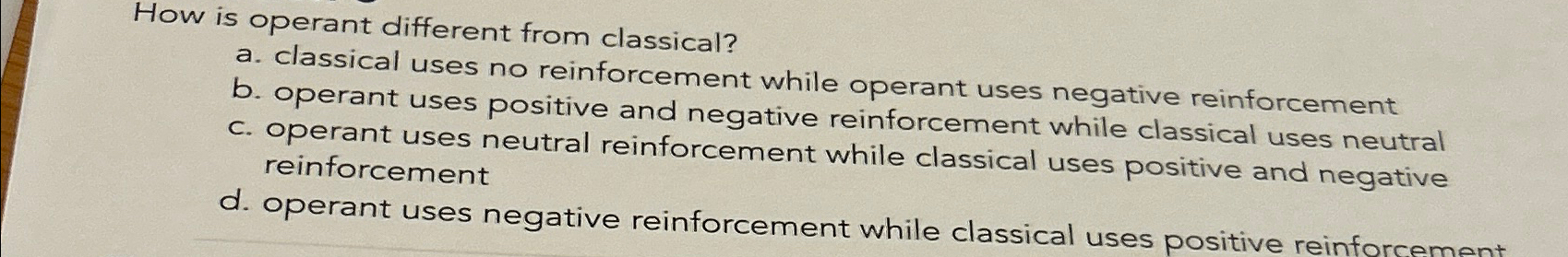 Solved How is operant different from classical?a. ﻿classical | Chegg.com