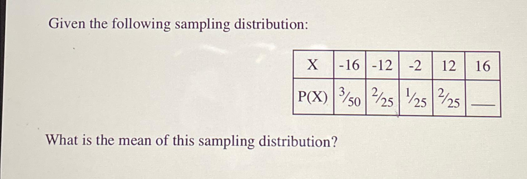 Given the following sampling | Chegg.com