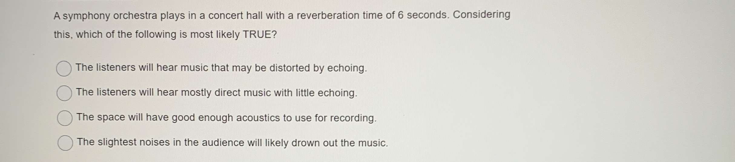 Solved A symphony orchestra plays in a concert hall with a | Chegg.com