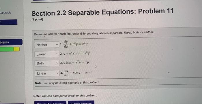 Solved Section 2 2 Separable Equations Problem 11 1 Point