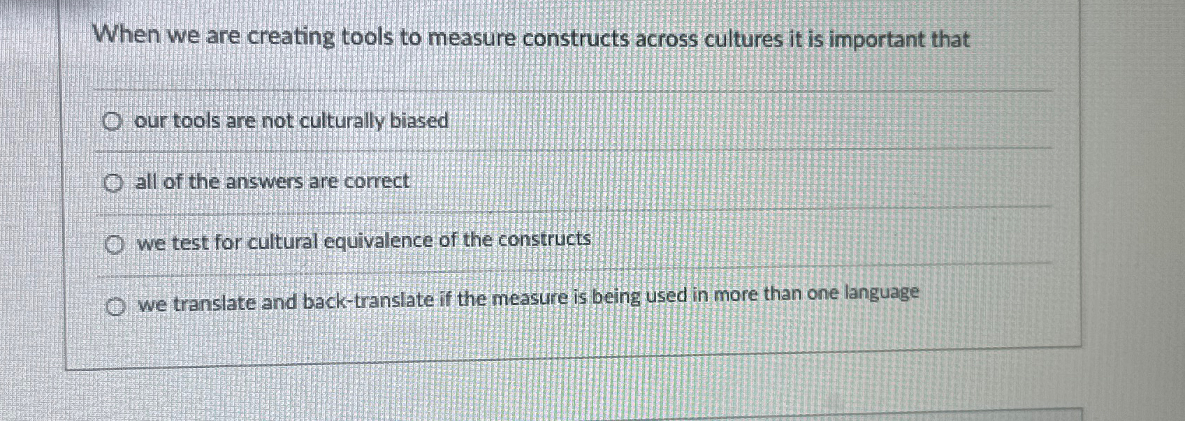 Solved When we are creating tools to measure constructs | Chegg.com