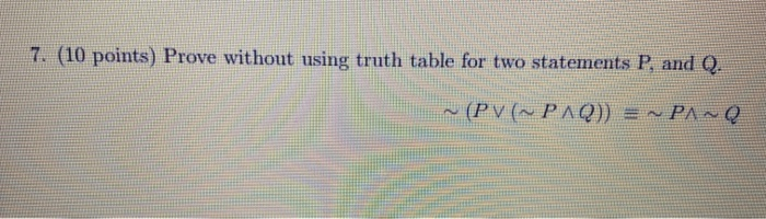 Solved 7. (10 points) Prove without using truth table for | Chegg.com