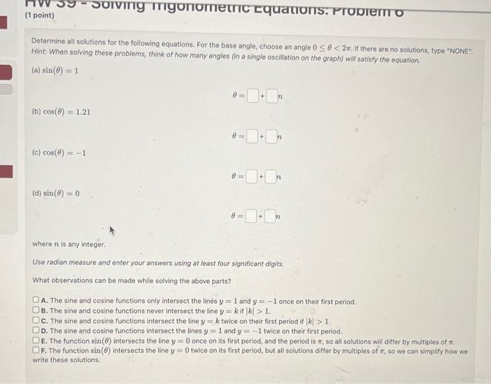 Solved Determine all solutions for the following equations. | Chegg.com