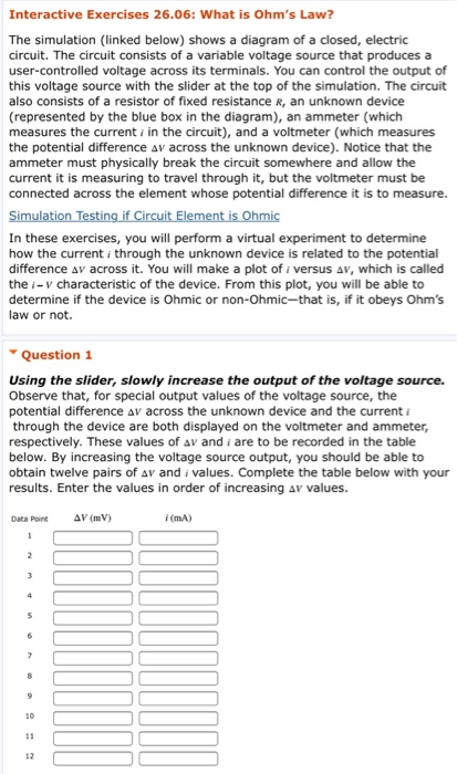 Solved Interactive Exercises 26.06: What is Ohm's Law? The | Chegg.com