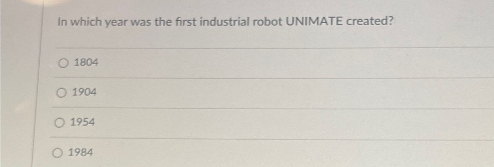 Solved In which year was the first industrial robot UNIMATE | Chegg.com