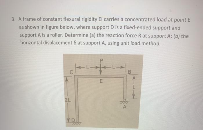 Solved 3. A frame of constant flexural rigidity El carries a | Chegg.com