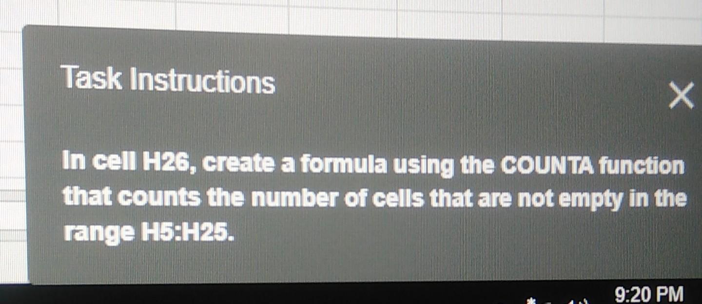 Solved Task Instructions X In cell H26, create a formula | Chegg.com Solved Task Instructions X In cell H26, create a formula | Chegg.com