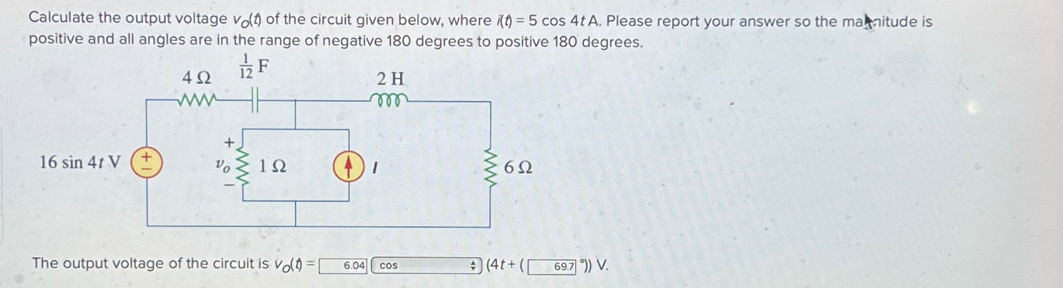 Solved Calculate the output voltage v0(t) ﻿of the circuit | Chegg.com