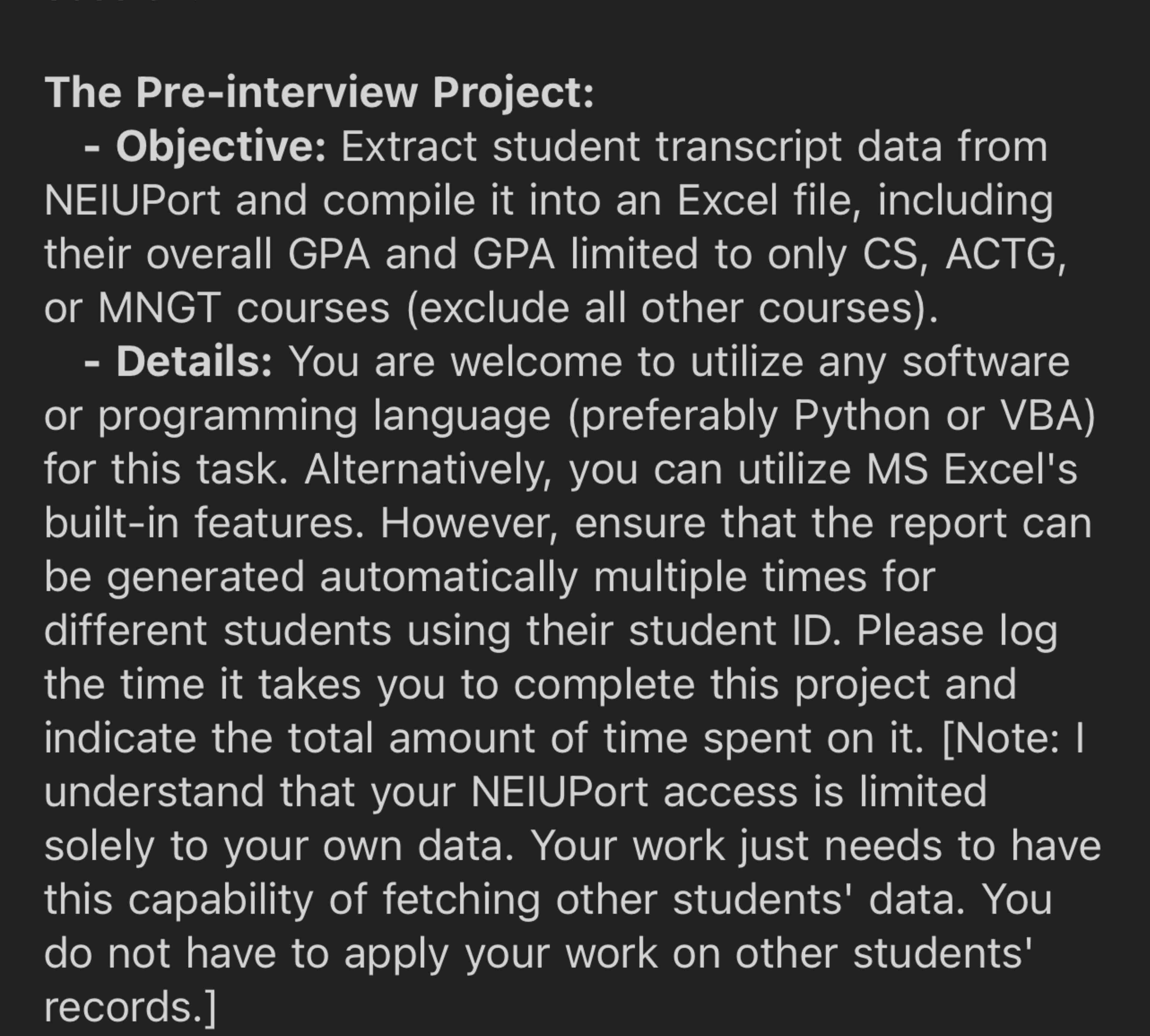 Solved The Pre-interview Project:Objective: Extract student | Chegg.com