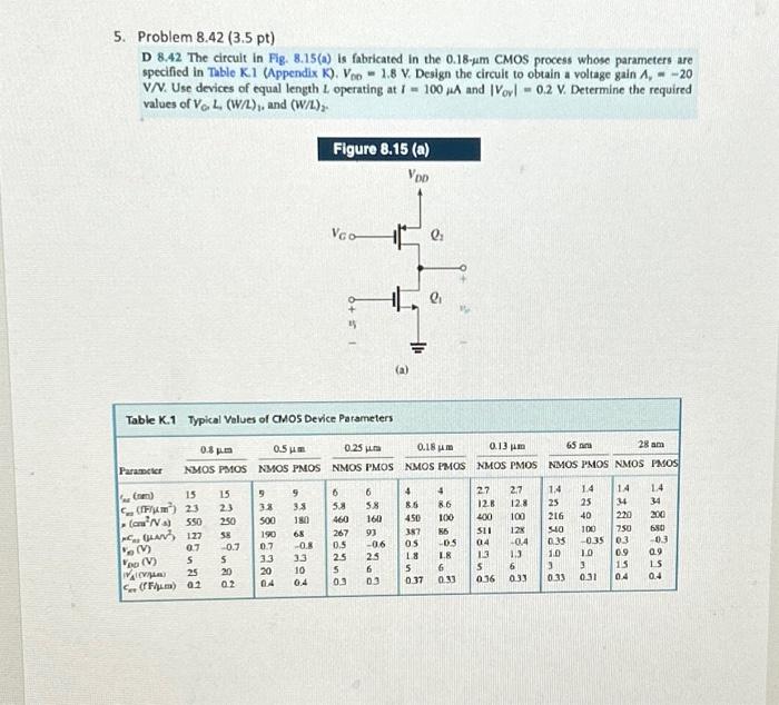 Solved D 8.42 The circuit in Fig. 8.15(a) is fabricated in | Chegg.com