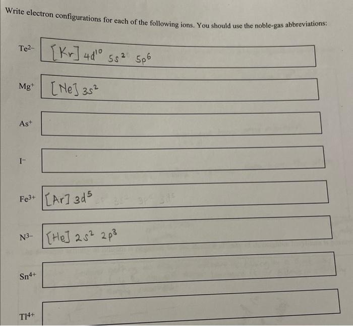 Solved Write electron configurations for each of the | Chegg.com