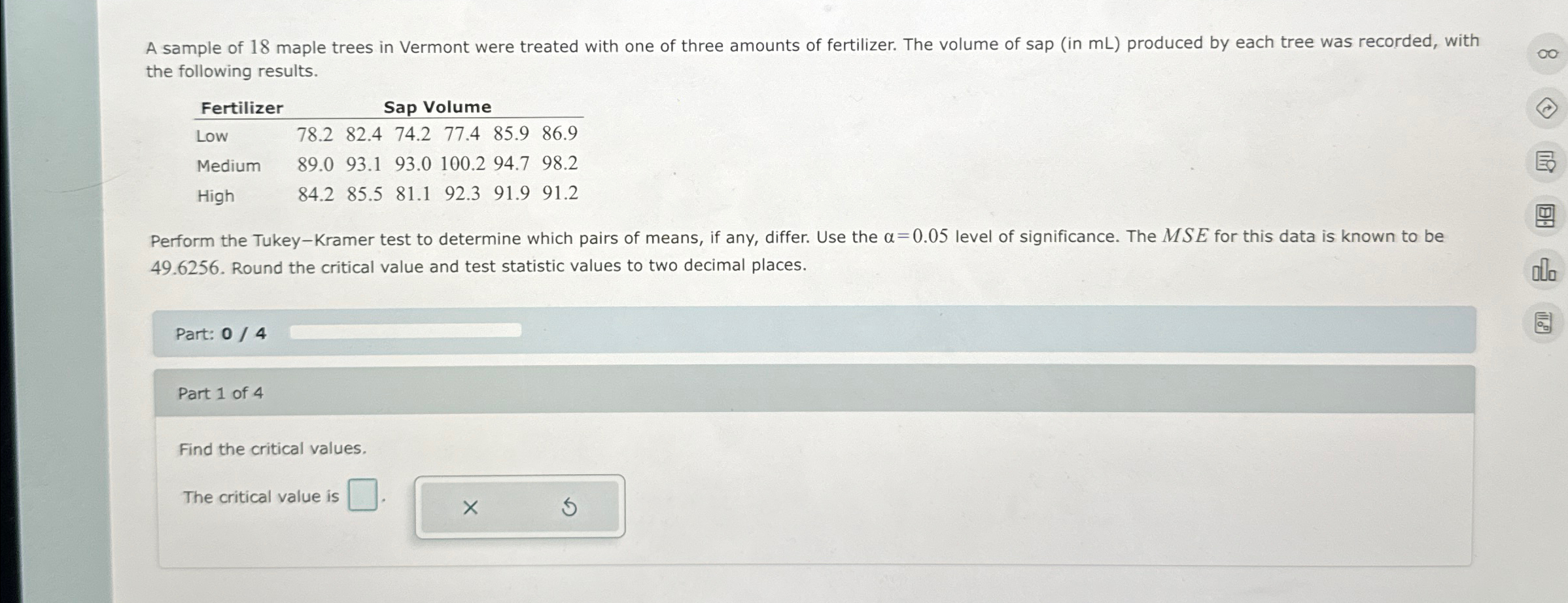 Solved A sample of 18 ﻿maple trees in Vermont were treated | Chegg.com