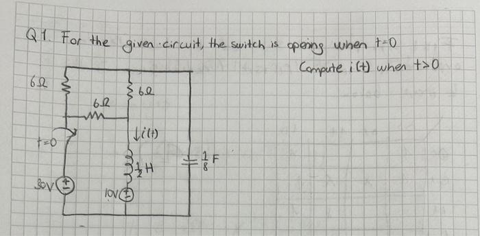 [Solved]: Q1. For the given circuit, the switch is opeing w