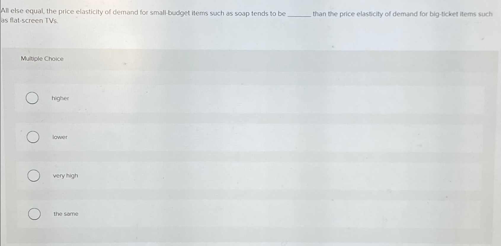 Solved All else equal, the price elasticity of demand for | Chegg.com