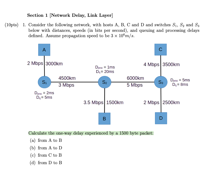 Solved Section 1 [network ﻿delay Link Layer] 10pts 1