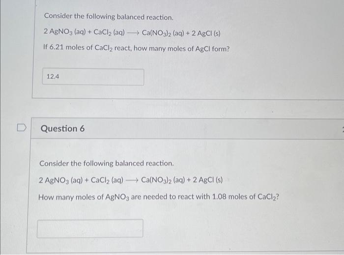 Solved Consider The Following Balanced Reaction