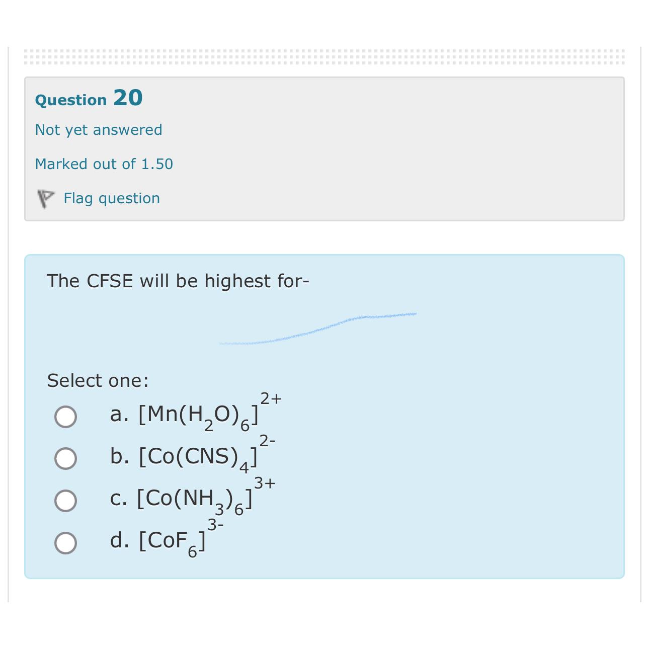 Solved Question 20Not yet answeredMarked out of 1.50Flag | Chegg.com