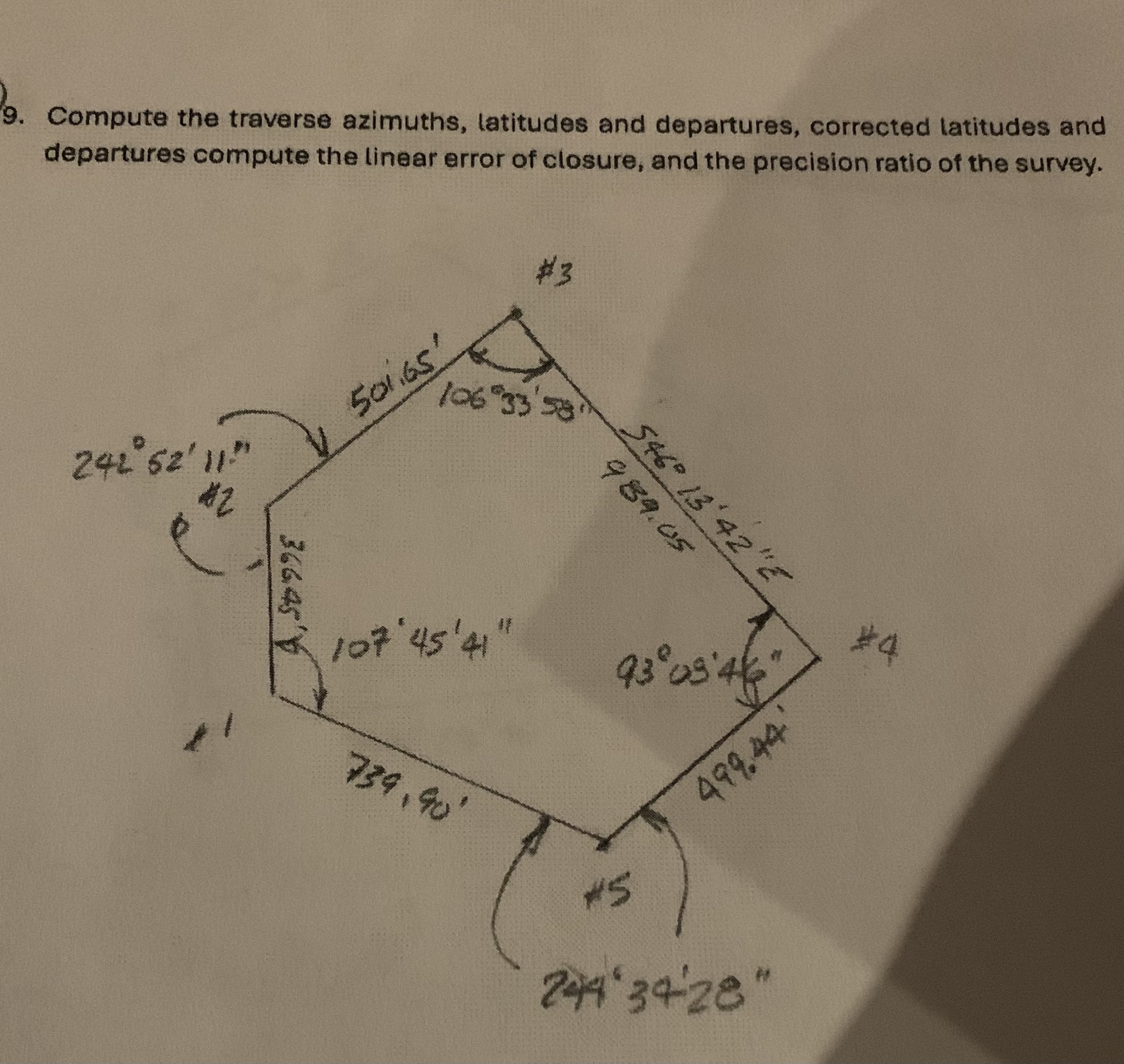 Solved 9. ﻿Compute the traverse azimuths, latitudes and | Chegg.com