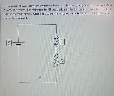Solved In the circuit shown below, the switch has been open | Chegg.com