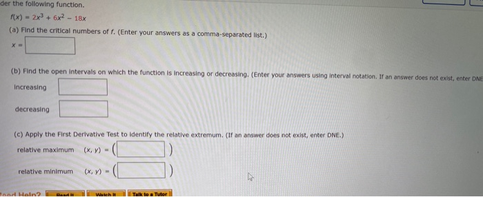 Solved der the following function. F(x) - 2x3 + 6x2 - 18x | Chegg.com