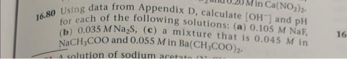 Solved 16.80 Using data from Appendix D, calculate [OH−]and | Chegg.com