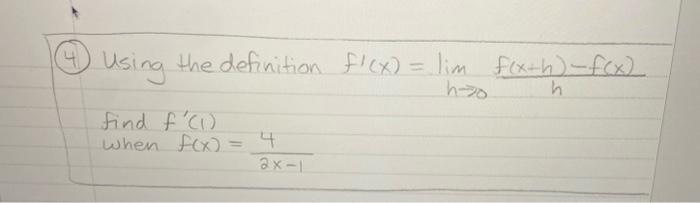 Solved (1) Using the definition f′(x)=limh→0hf(x+h)−f(x) | Chegg.com