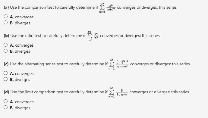 Solved (a) Use the comparison test to carefully determine if | Chegg.com
