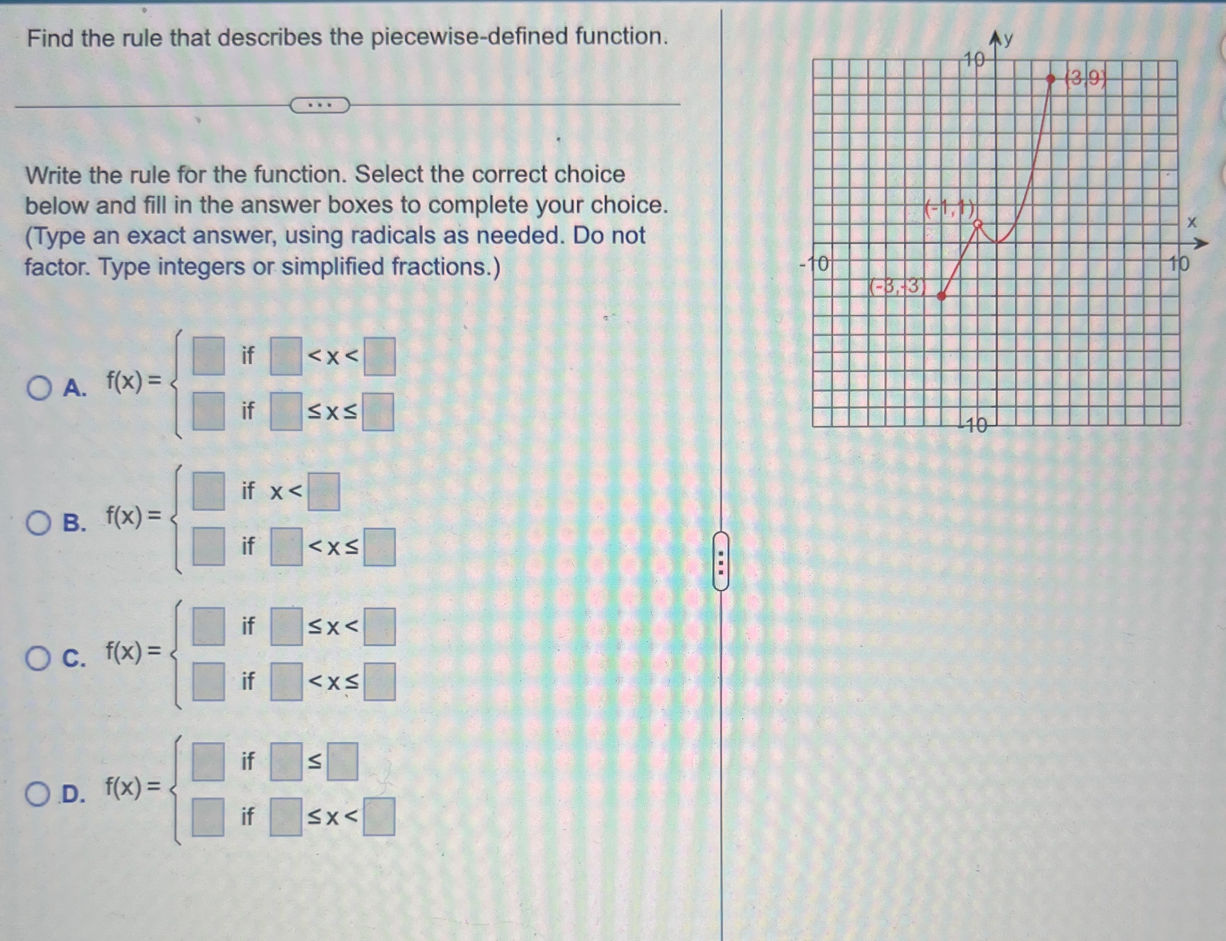 Solved Find the rule that describes the piecewise-defined | Chegg.com