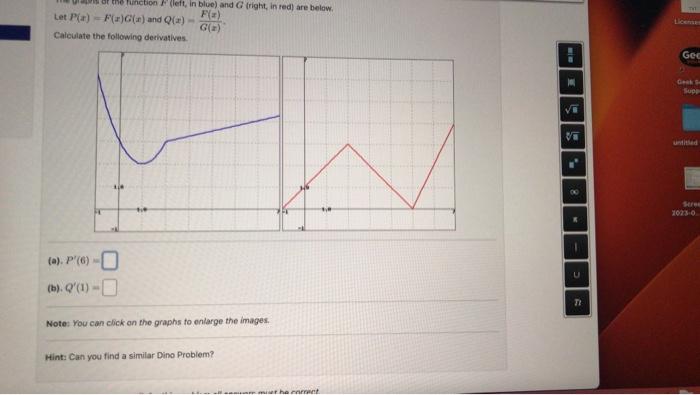 Solved of the unction (left, in blue) and G (right, in red) | Chegg.com