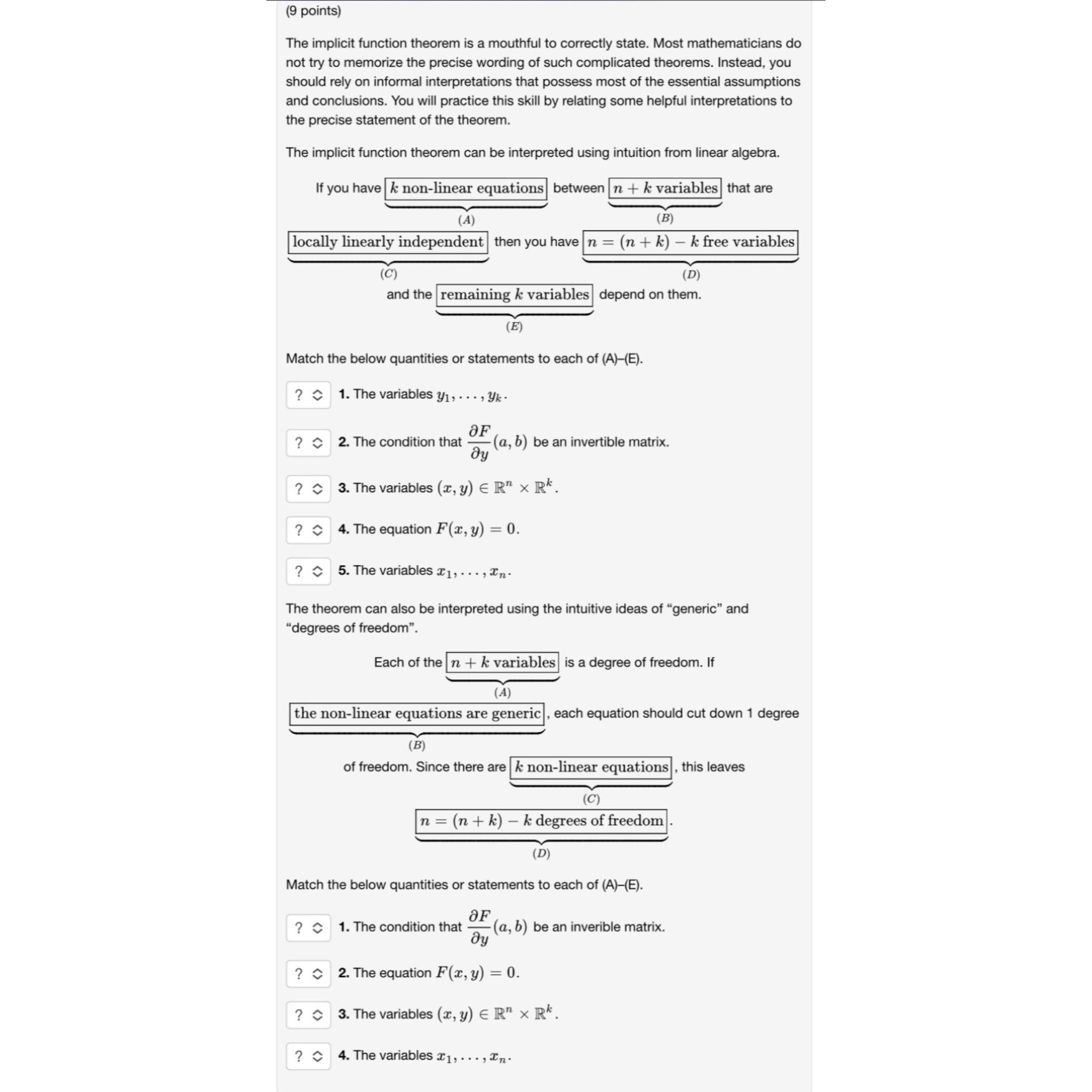 Solved (9 ﻿points)The implicit function theorem is a | Chegg.com