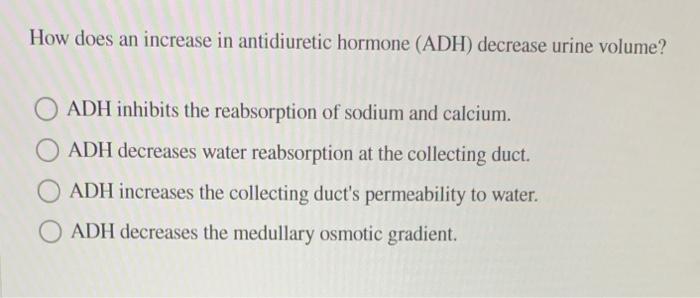 Solved How does an increase in antidiuretic hormone (ADH) | Chegg.com