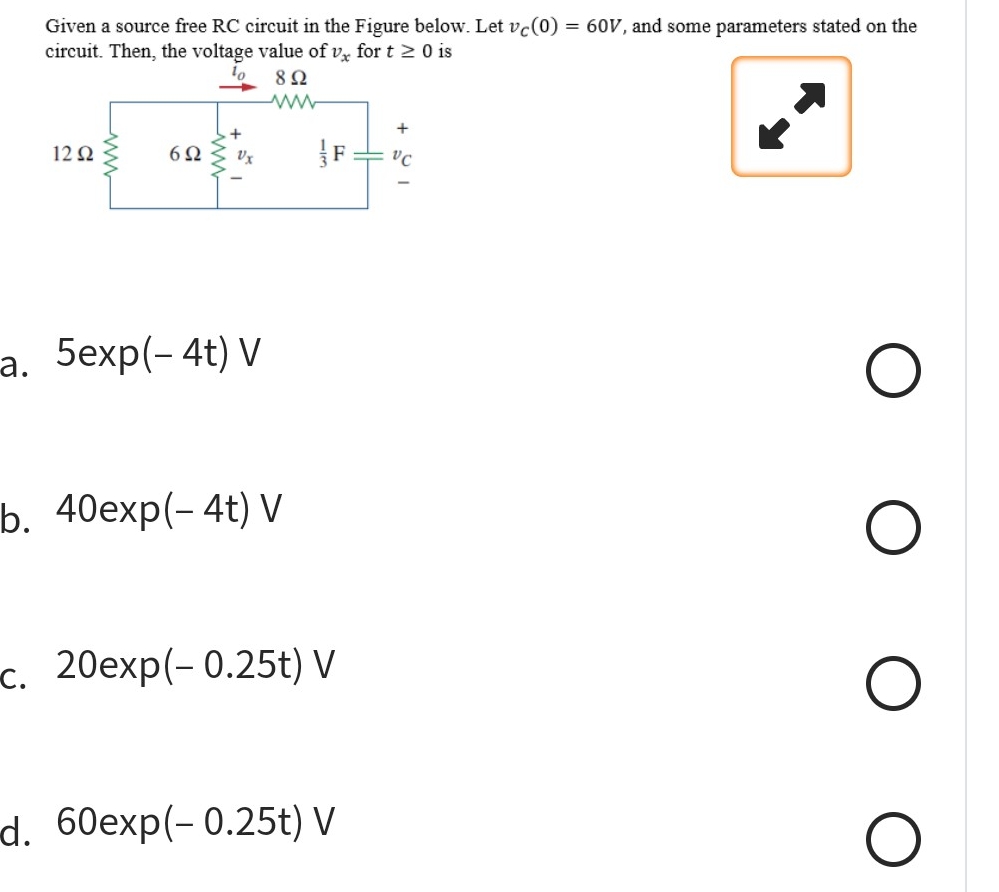 Solved Given a source free RC circuit in the Figure below. | Chegg.com