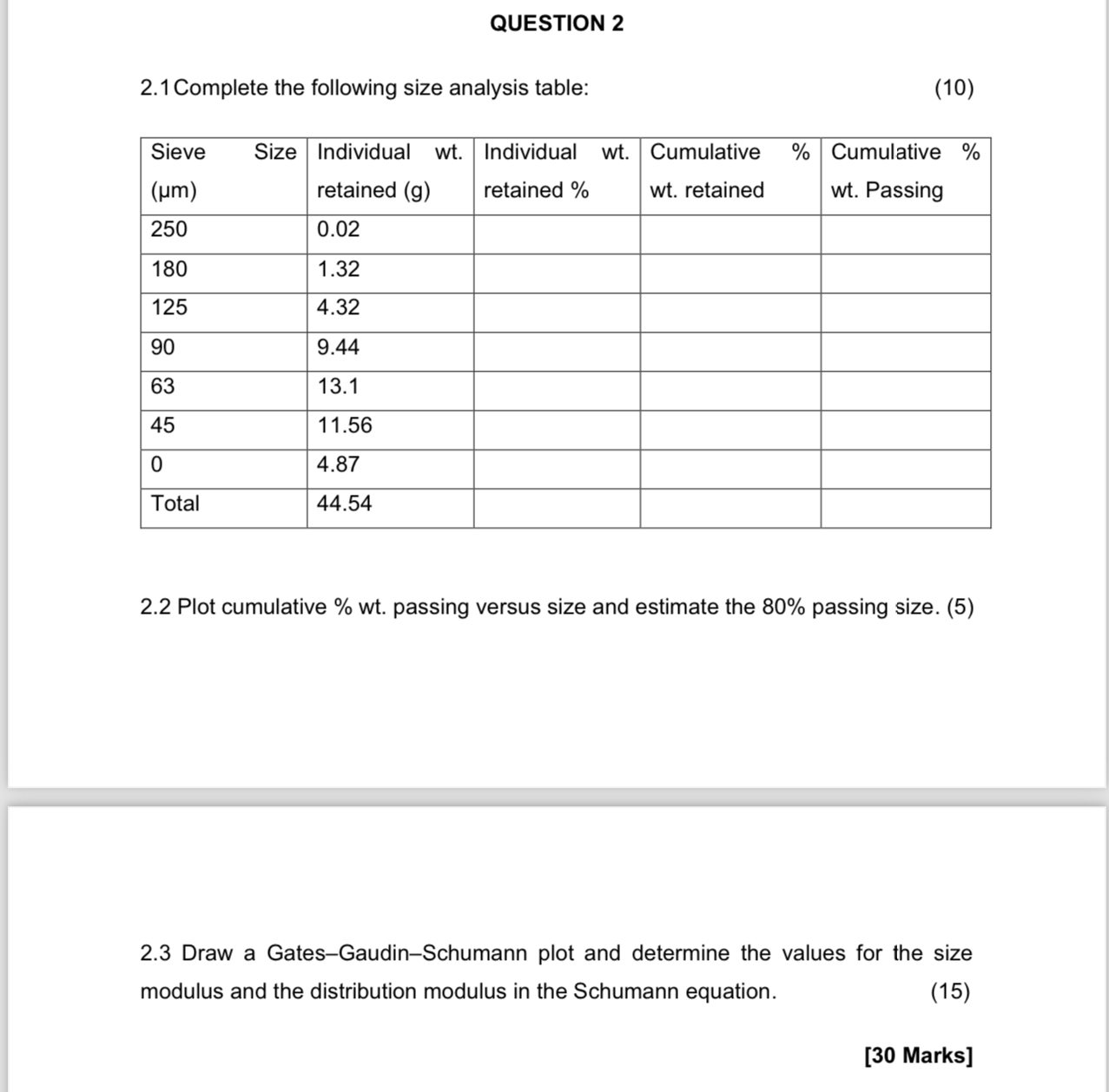 Solved Question 221 ﻿complete The Following Size Analysis 