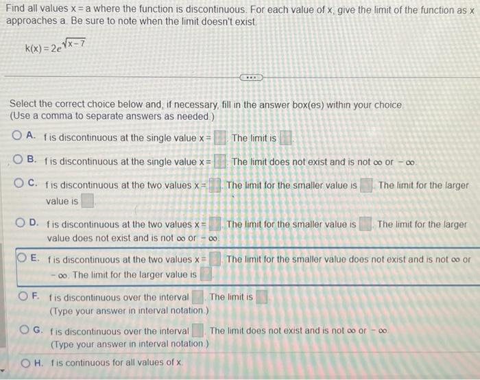 Solved Find all values x=a where the function is | Chegg.com