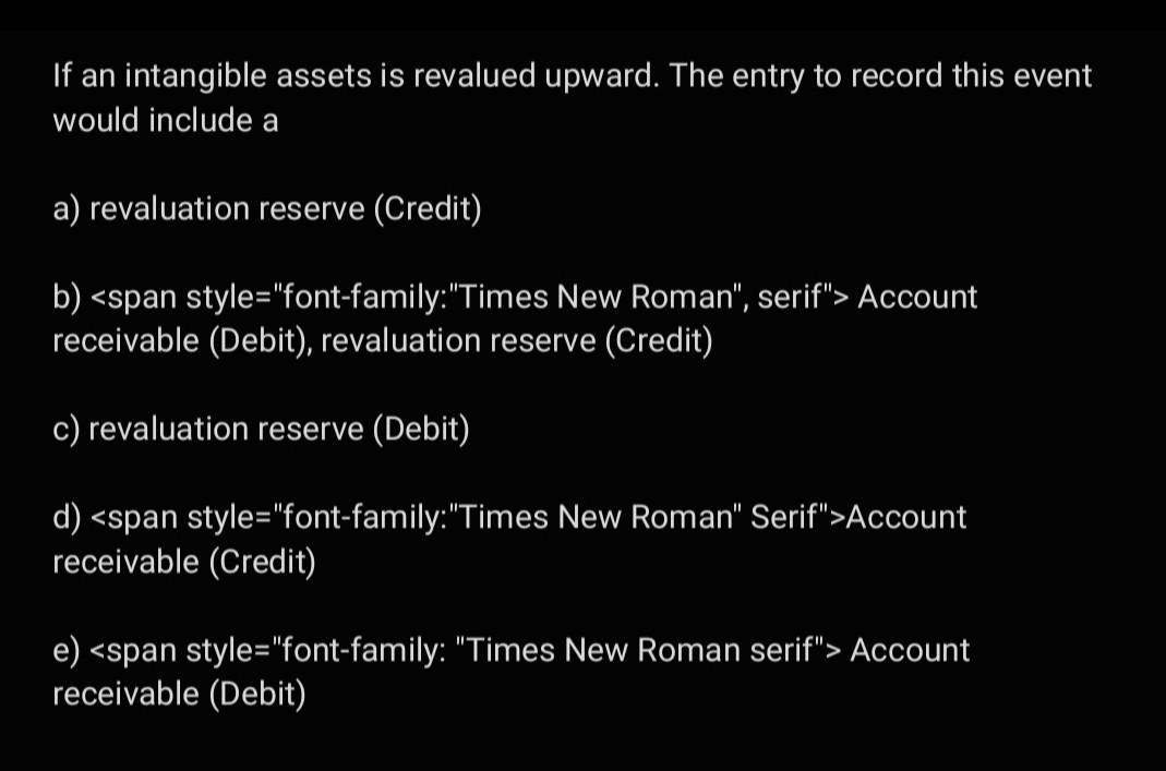Solved If an intangible assets is revalued upward. The entry | Chegg.com