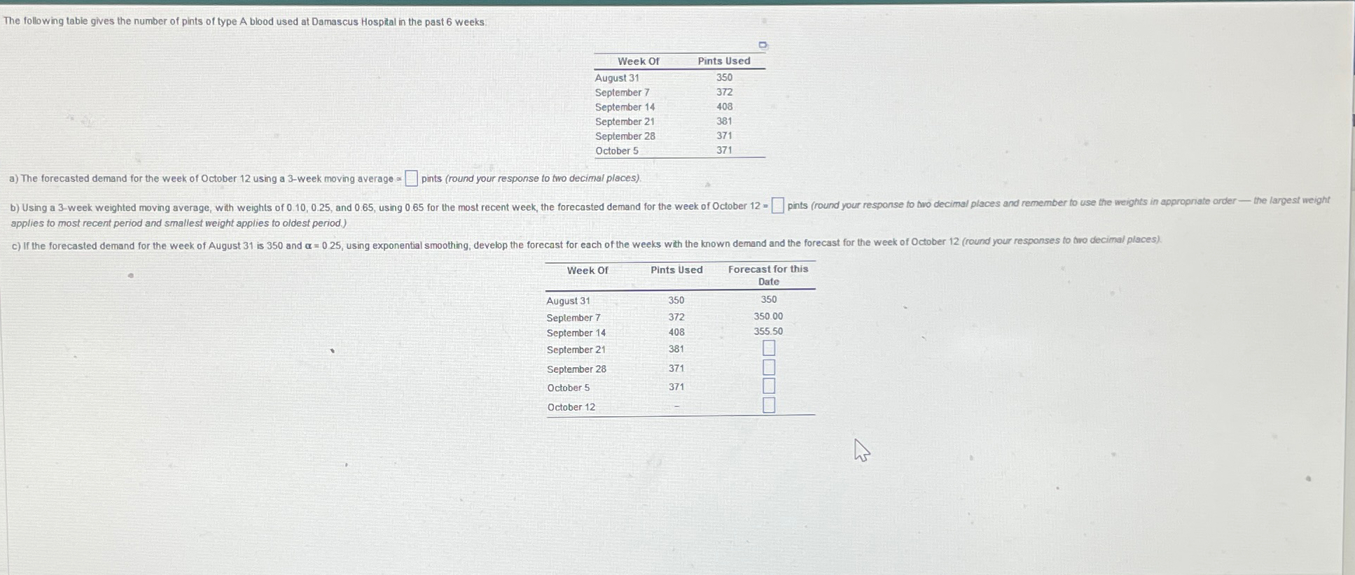 Solved The following tabie gives the number of pints of type | Chegg.com