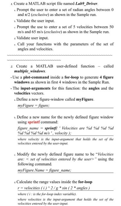 Solved 1 Create A Matlab Script File Named Lab9driver 3790