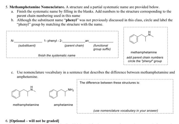 Solved 5. Methamphetamine Nomenclature. A structure and a | Chegg.com