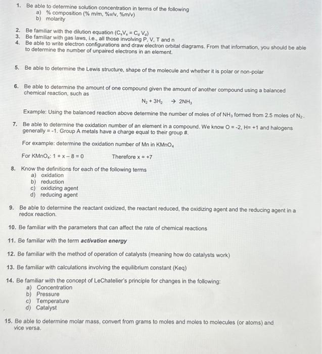 Solved 1. Be able to determine solution concentration in | Chegg.com