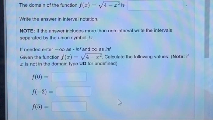 Solved The domain of the function f(x)=√4x² is Write the | Chegg.com